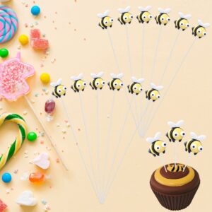 24Pcs Bumble Bee Cupcake Toppers Little Figurine Bee Cupcake Picks Oh Babee Cake Decorations for Bee Theme Baby Shower Kids Boys Girls Birthday Party Decoration Supplies