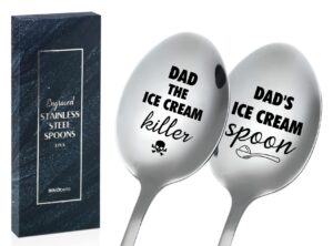 dads ice cream spoon, 2 pcs stainless steel coffee spoons set, gifts for dad on birthday/christmas/thanksgiving, gift ready package, dad the ice cream killer