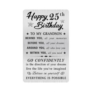 moqiyxl grandson 25th birthday card, happy 25 birthday grandson gifts ideas, small engraved wallet card