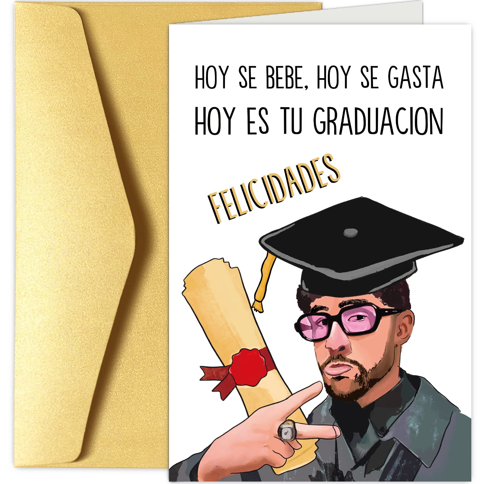 Chenive Bad Bunny Graduation Card for Him Her, Funny Graduation Greeting Card, Bad Bunny Grad Card In Spanish, Felicidades Hoy Es Tu Graduation