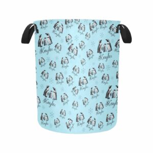 personalized penguin laundry hampers with name/text for teen boys girls room, laundry basket dirty clothes hamper for bedroom laundry