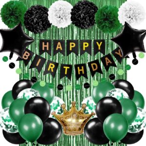 birthday decorations for men green and black party decorations for boy happy birthday banner fringe curtains confetti latex balloon foil balloon party supplies