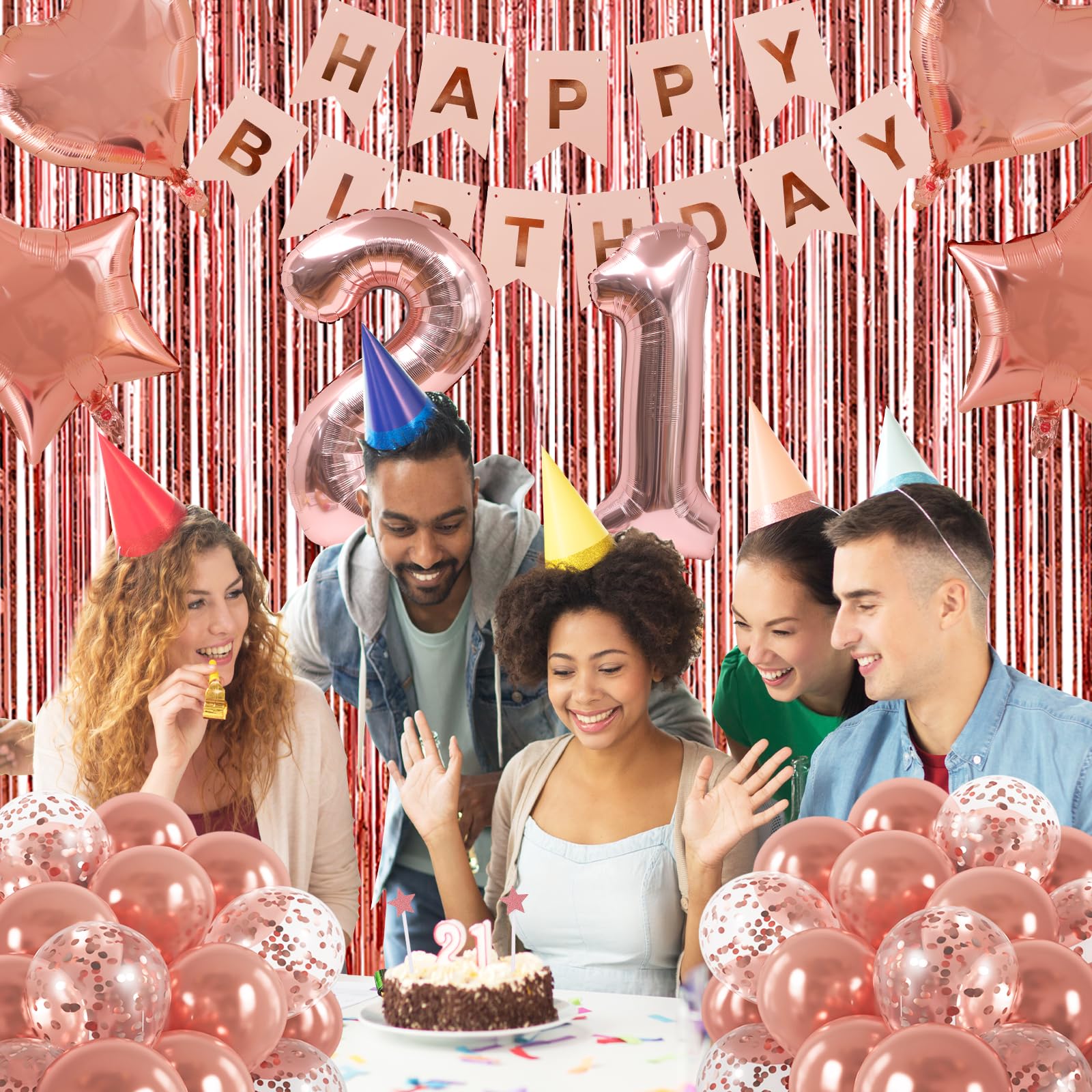 RUBFAC Sweet 16 Party Decoration,16th Birthday Decorations for Girls, Rose Gold 16th Happy Birthday Banner Kits Rose Gold Balloons Decoration for Birthday Party Supplies