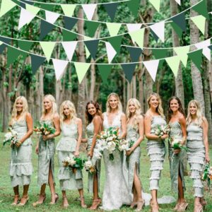 32Ft Gradient Green Banner Party Decorations Green Triangle Flag Fabric Banner Pennant Bunting Garland Streamers for Dinosaur Birthday Wedding Baby Shower Arbor Day Summer Golf Outdoor Party Decor