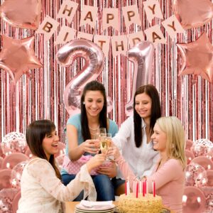 RUBFAC Sweet 16 Party Decoration,16th Birthday Decorations for Girls, Rose Gold 16th Happy Birthday Banner Kits Rose Gold Balloons Decoration for Birthday Party Supplies