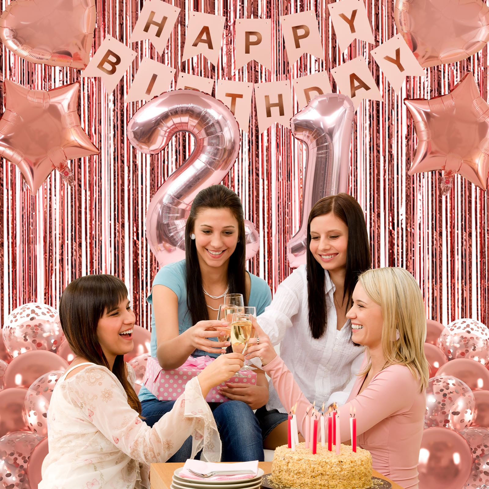 RUBFAC Sweet 16 Party Decoration,16th Birthday Decorations for Girls, Rose Gold 16th Happy Birthday Banner Kits Rose Gold Balloons Decoration for Birthday Party Supplies