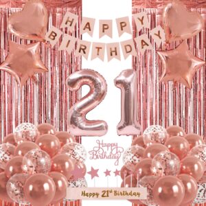 RUBFAC Sweet 16 Party Decoration,16th Birthday Decorations for Girls, Rose Gold 16th Happy Birthday Banner Kits Rose Gold Balloons Decoration for Birthday Party Supplies