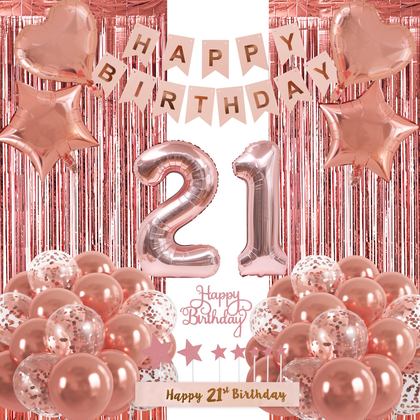 RUBFAC Sweet 16 Party Decoration,16th Birthday Decorations for Girls, Rose Gold 16th Happy Birthday Banner Kits Rose Gold Balloons Decoration for Birthday Party Supplies