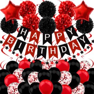 recosis black and red birthday decorations, happy birthday decorations with banner for boys girls men women birthday party decorations supplies