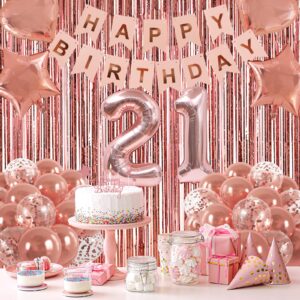 RUBFAC Sweet 16 Party Decoration,16th Birthday Decorations for Girls, Rose Gold 16th Happy Birthday Banner Kits Rose Gold Balloons Decoration for Birthday Party Supplies