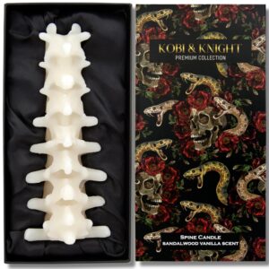 kobi & knight spine candle - sandalwood vanilla scented creepy candles for gothic decor gift - ivory spooky vertebra candle - goth decoration for halloween - large 8" witchy candle