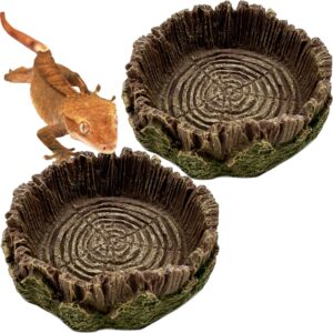 small reptile food dish, 2 pack reptile feeding food bowls for bearded dragon gecko lizard frog hermit crab snail toad