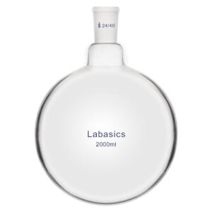 labasics glass round bottom flask, borosilicate glass heavy wall short neck round bottom flask rbf single neck flask with 24/40 standard taper outer joint, 2000 ml