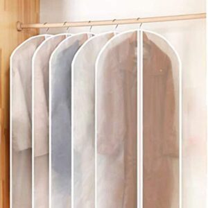 dyrabrest 5 pack hanging garment bag, dust-proof dress bag suit storage protector with zipper for long dresses, suit, coat closet clothes storage(m)