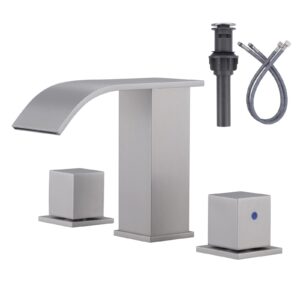 arcora brushed nickel waterfall bathroom faucet - 8 inch widespread bathroom faucets for sinks 3 hole, modern 2 handles bathroom sink faucet with pon up drain and cupc supply lines