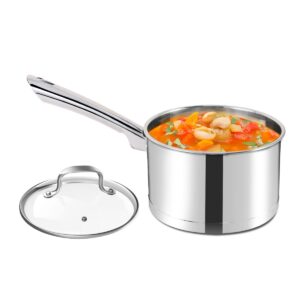 2.5 quart sauce pan with glass lid, stainless steel induction saucepan with lid 2.5 qt, small pot by lio shaar, compatible with all heat sources, oven dishwasher safe …