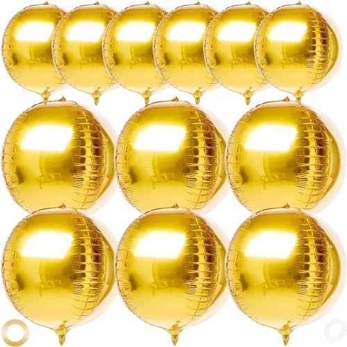 Foil Balloons 22 Inch 10 Inch Gold Balloons 12Pcs Mylar Balloons 4D Party Balloons for Gold Birthday Decorations,Wedding,Graduation