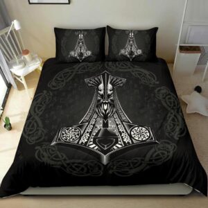 qsebhnj fashion viking thor's hammer nordic runes black 3 piece bedding set 3d print duvet cover with pillowcases king queen double twin throw full size bed sets (color : black, size : 239x264cm)