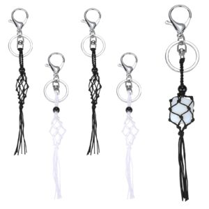 wewaysmile 4 pcs empty crystal keychain holder stone crystal holder nylon woven crystal cage key holder unique crystal keychain crystal cage keychain holder