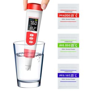 ph meter, digital 4 in 1 ph ec tds temp meter for water hydroponics, waterproof dwc ph and ec ppm water tester with backlit for nutrients growing, indoor garden, home brewing, pool, aquarium.