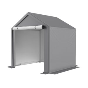 weashume 6x6 ft outdoor portable garage tent storage shelter shed outdoor carport with steel metal frame, detachable roll-up zipper door and waterproof cover for bike, atvs