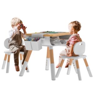 kids table and chair set, kids table and 2chair set, kids study table and chairs set, adjustable height, built-in storage, modern design for kids arts & crafts, homework & play