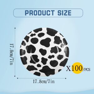 patscorai 100 Pcs Cow Print Plates 7 Inch Cow Print Paper Party Supplies Disposable Dinner Dessert Plate Cow Theme Birthday Party Baby Shower Picnic Decorations (White)