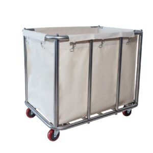 laundry cart for commercial/home,industrial large rolling laundry cart dirty clothes bin with wheels,heavy duty canvas hamper,260lbs load (beige - 11.35 bushels)