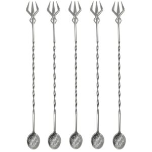 pinenjoy 5pcs bar spoon trident fork 12.67inch long spiral handle cocktail spoon 18/10(304) stainless steel bartender stirring spoon for milkshakes juice coffee tea beer mixing