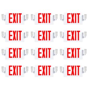 sunco 12 pack red exit signs with emergency lights, two adjustable led lights, 94v-0 fire resistant, backup battery, 120-277v, wall or ceiling mount, commercial grade double sided ul