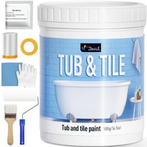 dwil tile paint, tub and tile refinishing kit with tools, tub refinishing kit white bathtub paint water based &low odor, easy to use sink paint for bathroom kitchen, semi-gloss white, 25-30sq.ft