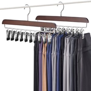 mkono legging organizer for closet, set of 2 yoga pants hangers with 20 rubber coated clips 360° swivel hook space saving rustic wood hanging closet organizers and storage