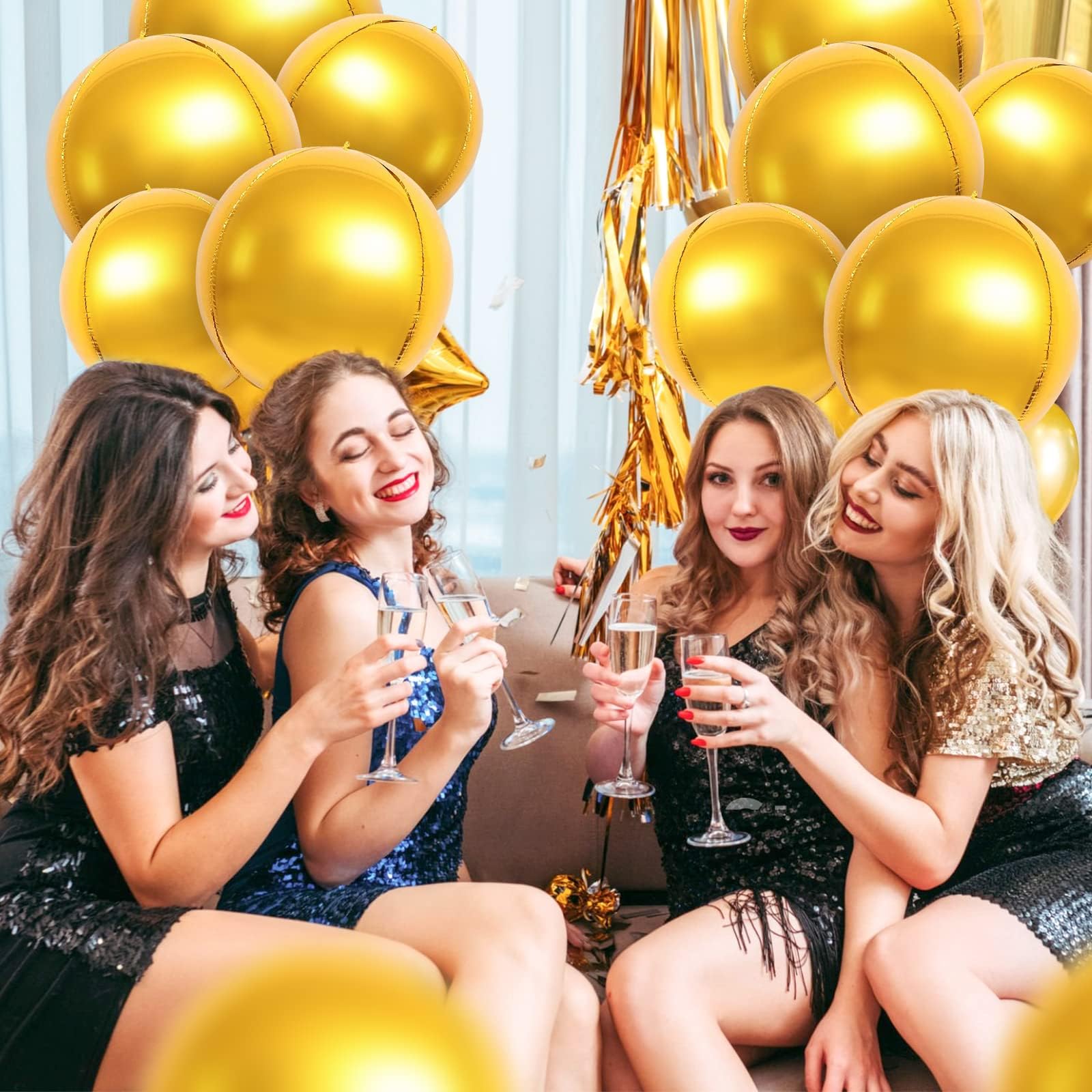 Foil Balloons 22 Inch 10 Inch Gold Balloons 12Pcs Mylar Balloons 4D Party Balloons for Gold Birthday Decorations,Wedding,Graduation