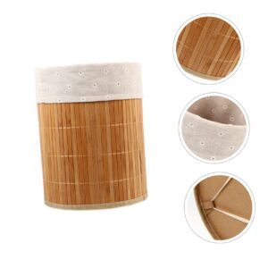 Levemolo 1pc Bamboo Trash Can Round Trash Can Collapsible Garbage Can Garbage Cans Woven Rubbish Container Clothes Storage Organzier Waste Bins Laundry Basket Sundries Bucket Clothing