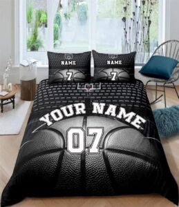 black basketball on air bedding set, slam dunk hoop basketball comforter set twin/full/queen/king, kids bedding basketball 3/4 pcs basketball bedding with zipper, basketball team gifts