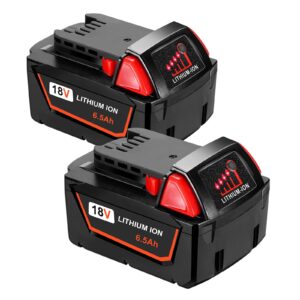 husue 6.5ah 18v replacement battery for milwaukee m18 battery, lithium battery compatible with milwaukee m18 18v 48-11-1815, 48-11-1820, 48-11-1840, 48-11-1850, 48-11-1860 cordless power tools, 2 pack