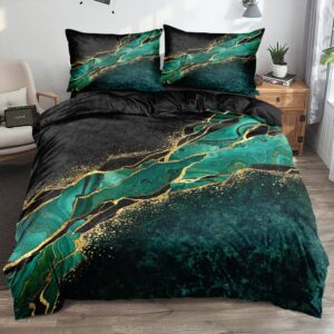 holiyjog black and green marble duvet cover set queen size gold veins malachite comforter cover bedding set luxry art decor bedroom