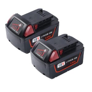 2 pack 5.0ah m18 battery replacement for milwaukee m18 battery, replacement for milwaukee m18 cordless power tools 18v xc lithium battery 48-11-1852 48-11-1850 48-11-1862 48-11-1812