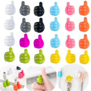 feliposi 24pcs thumb hooks - thumbs up wall hook self adhesive silicone thumb wall hooks adhesive cable clip for storage cable,headphone,plug