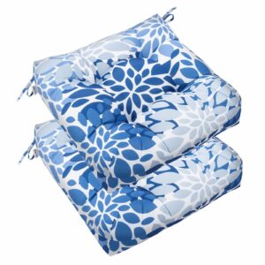 jmkaixin pack of 2 outdoor seat cushions, patio chair cushions 19"x19" with ties for patio furniture chairs home garden decoration (blue and grey)