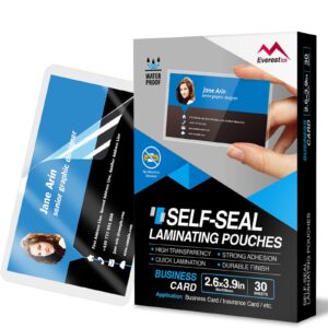 everest self seal laminating pouches, self sealing for small cards size, waterproof, 10 mil thick, gloss finish, no machine needed (2.6x3.9, 25, pack)