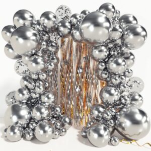 metallic sliver balloon different sizes 110 pcs 18 12 10 5 inch chrome balloon garland arch kit confetti balloons latex party balloons for graduation baby shower birthday wedding party decorations