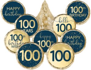 navy blue and gold 100th birthday party favor chocolate kisses candy stickers - 180 count, 100th birthday decorations