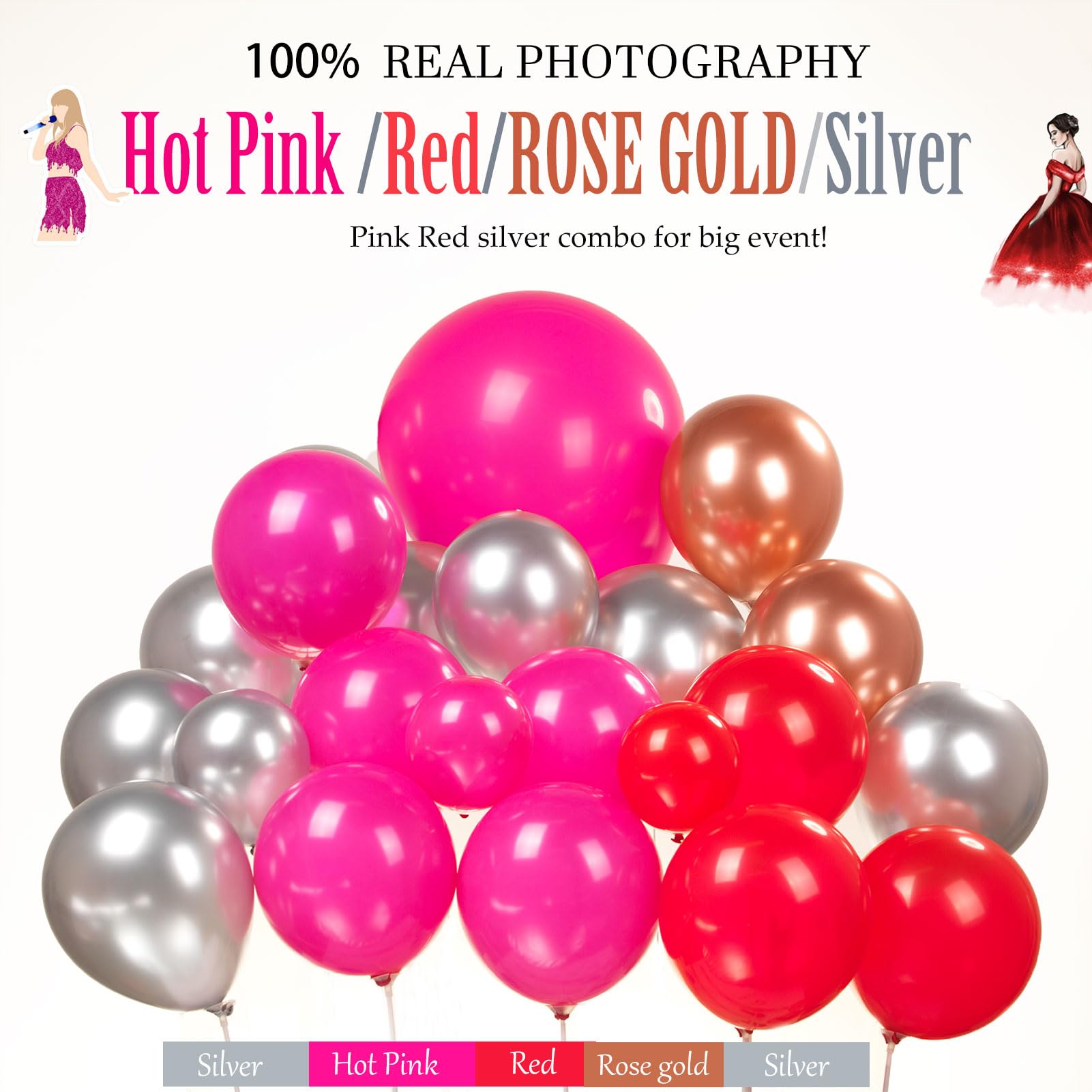 Hot Pink Red Silver Disco Balloon garland arch kit with Disco ball Starburst Crown balloons for girl birthday Disco dance theme 2024 graduation Prom party Decorations