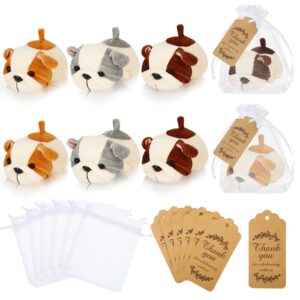 18 pcs dog party favors gifts include 6 pcs 4.72 inch puppy stuffed animal mini plush 6 pcs thank you tags and 6 pcs organza bags for puppy theme gifts kids birthday party baby shower supplies