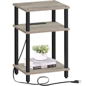 tutotak end table with charging station, side table with usb ports and outlets, nightstand, 3-tier storage shelf, sofa table for small space tb01bg042