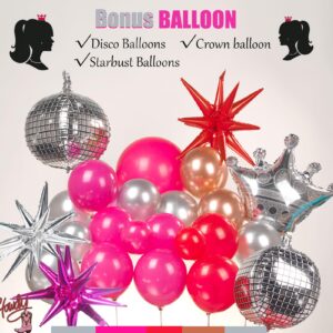 Hot Pink Red Silver Disco Balloon garland arch kit with Disco ball Starburst Crown balloons for girl birthday Disco dance theme 2024 graduation Prom party Decorations