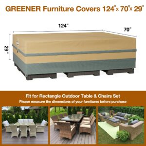 GREENER Patio Furniture Covers, Waterproof Outdoor Table Furniture Cover, Wind-Proof Anti-UV Patio Furniture Set Cover，Outdoor Dining Set Cover Rectangular 124" L × 70" W × 29" H （Beige）