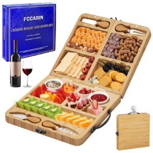 fccabin travel charcuterie boards, cheese board folding outdoor picnic cheese tray set with knife cutting boards foldable serving platter for family gathering holiday wedding house warming gifts