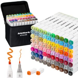 anymark 80 colors alcohol markers, markers set, dual tip alcohol based art markers for kids adults coloring drawing, chisel & fine